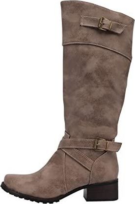 Generic Bottes hautes genou pour femmes mollet large bottes confortables pour dames bout rond boucle &eacute;l&eacute;gante fermeture &eacute;clair lat&eacute;rale talon bas bottes d&eacute;qui