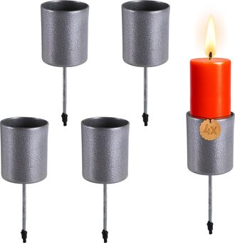 Matches 21 Kerzenhalter 4er Set Metall Silber &Oslash; 3,3 cm mit Stab - Adventskranz Kerzent&uuml;llen f&uuml;r Stabkerzen