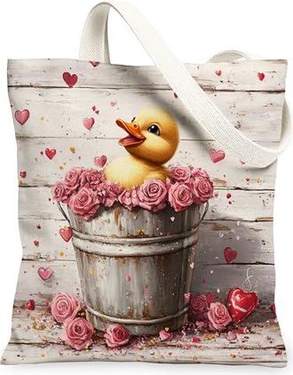 Generic Sac fourre-tout en toile de canard pour faire du shopping, 33 x 38,1 cm, sac &agrave; bandouli&egrave;re r&eacute;utilisable pour femme, peinture animale, d&eacute;coration cadea