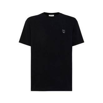 Maison Kitsun&eacute; Homme, Tops, Noir, Taille: M T-Shirt en Coton Premium Col Rond Logo