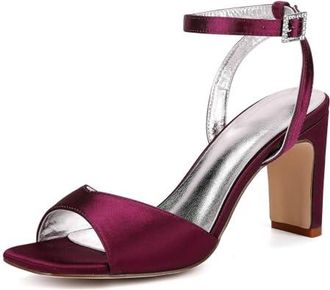 Generic Chaussures De Mariage Femmes Talon Heel Bloc Chunky Ouvert Bout Mariée Sandales À Talons Hauts 8Cm pour Dress,Mariages Et Fêtes,Wine Red,37 EU