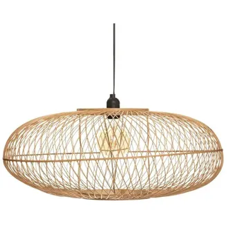 PEGANE Lampe &agrave; suspendre Luminaire suspension plafonnier en bambou naturel - Diam&egrave;tre 60 x Profondeur 25 cm