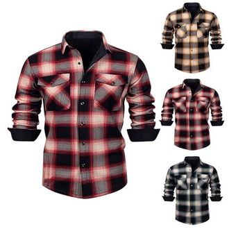 Generic Chemise doubl&eacute;e en polaire &agrave; manches longues pour homme - Haut chaud - Tendance - Coupe d&eacute;contract&eacute;e - Pour int&eacute;rieur et ext&eacute;rieur, Rouge, XXL