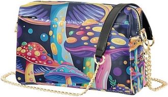 Mnsruu Sacs à bandoulière pour femme, sac à main en cuir motif champignons forêt