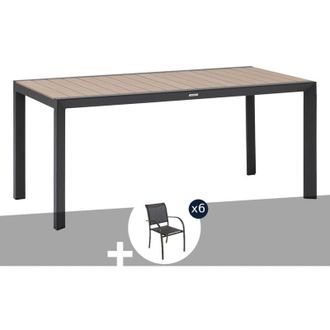 Hesperide Table de jardin rectangulaire alu Evasion 6 places effet bois honey et graphite + 6 fauteuils Piazza - Hesp&eacute;ride
