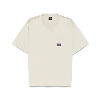 Needles Homme, Tops, Beige, Taille: S T-shirt Beige avec Poche Poitrine et Col Rond