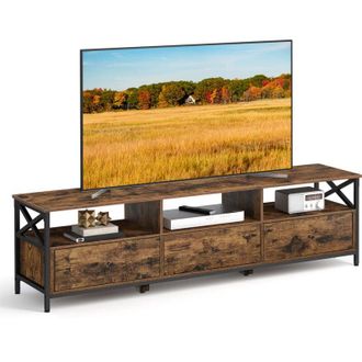 Vasagle Meuble TV pour T&eacute;l&eacute;vision jusqu&agrave; 80 Pouces, Support T&eacute;l&eacute;, 3 Tiroirs en Tissu, 3 &Eacute;tag&egrave;res, 178 x 40 x 50 cm, Salon, Chambre, Cadre en Acier, Marron