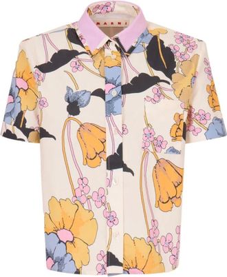 Marni Femme, Blouses et Chemises, Multicolore, Taille: 36 FR Chemise Courte en Popeline Fleurie
