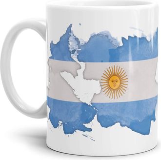 Tassendruck Flaggen-Tasse Argentinien Weiss - Fahne/Länderfarbe/Wasserfarbe/Aquarell/Cup/Tor/Qualität Made in Germany