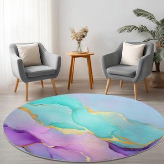 Generic Bleu Violet Tapis Rond Abstrait - 100 cm Lavable Doux et antid&eacute;rapant Tapis, Texture De LEncre &Agrave; Alcool Impression pour Chambre &agrave; Coucher Salon Vestib