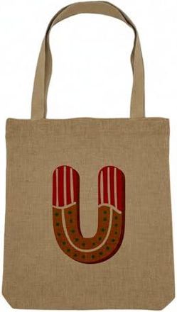 Fabulous Sac Shopping Tote Bag Aspect Lin - U Ulysse Urielle Lettre Alphabet Pr&eacute;nom Noel Enfant - Sac de Courses Toile Epaisse 360g Beige Naturel Cabas Port&eacute; E