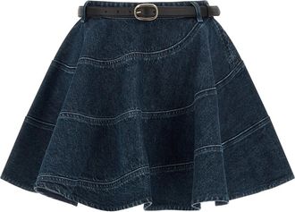 Self Portrait Femme, Jupes, Bleu, Taille: 36 FR Mini-jupe &eacute;vas&eacute;e en denim