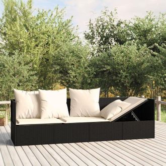 vidaXL Vidaxl - Lit de salon dext&eacute;rieur avec coussins Noir R&eacute;sine tress&eacute;e
