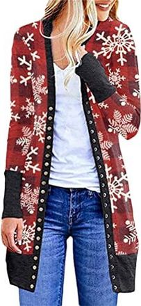 TOMWELL Manteau De No&euml;l Cardigan Femme Long Hiver Chaud &agrave; Manches Longues Outwear avec Poches C Blanc M