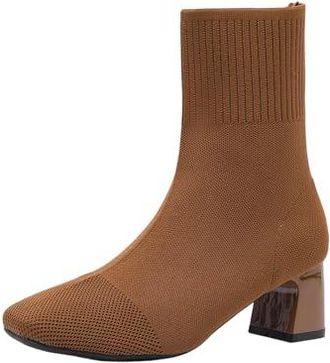 Generic Bottines courtes en tricot extensible pour femme - &Eacute;l&eacute;gantes - Couleur unie - Talon &eacute;pais - Respirantes - Classiques et confortables - Pour le travail