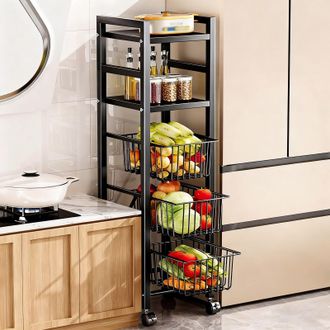 Generic 5-St&ouml;ckiges K&uuml;chenablage for Kleine R&auml;ume, Rollwagen mit 3 Ausziehbare K&ouml;rbe, Metallregal mit Rollen for Wohnzimmer, Balkon, Badezimmer