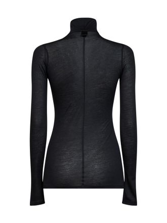 MUGLER Sheer Modal and Silk Turtleneck Top - Black