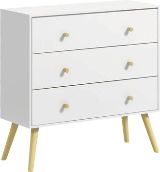 HOMCOM Commode 3 tiroirs design scandinave pi&egrave;tement effil&eacute; inclin&eacute; bois pin panneaux blanc80 x 30 x 80 cm blanc-Blanc