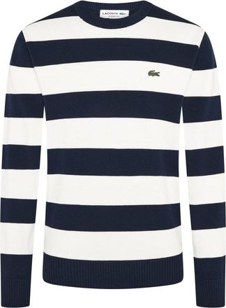 Lacoste Rundhalspullover mit Blockstreifen und kleinem Krokodil-Aufn&auml;her in