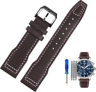 Generic Uhrenarmband aus echtem Leder für IWC Pilots Little Prince Male Mark 18 Big Fly Portugal, weiches, bequemes Armband, 20 mm Armband (Farbe: Braun-Schwa