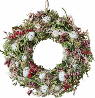 Loberon Kranz Kolton, H&uuml;bsch Gesprenkelte Deko-Eier, T&auml;uschend Echte Optik, Osterdekoration, Ostern, T&uuml;rkranz, Gras, Buchsbaum, Kiefernzweige, bunt