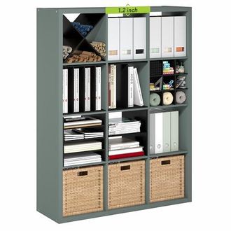 Furinno Cubicle Bücherregal, 12-Würfel Bücherregal mit dickem Rahmen, wendbares Regal mit offener Rückwand, 14.6 x 43.8 x 58, für Wohnzimmer, Schlafzimmer, Ho