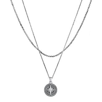 Kuzzoi Halsketten - Halskette Herren Layer Erbskette Kompass 925 Silbe - Gr. unisize - in Grau - für Damen