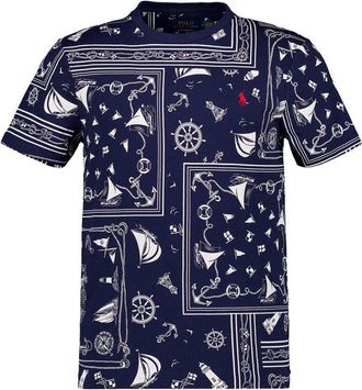 Polo Ralph Lauren Herren T-Shirt blau Baumwolle gemustert Slim Fit