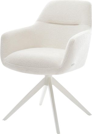 DELIFE Esszimmerstuhl Pejo-Flex Kreuzgestell breit Weiß Bouclé Soft Beige 360° drehbar Wippfunktion Taschenfederkern