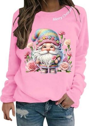 Generic HUIFUAO Sweat-shirt de Noël pour femme avec imprimé Père Noël et gnomes de Noël surdimensionnés Tenue de Noël à manches longues Pull amusant Cadeaux d