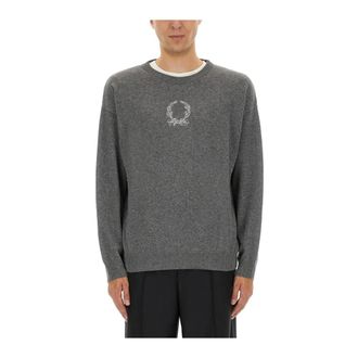 Moschino Pull en laine &agrave; col rond avec &eacute;cusson Couronne de lauriers - Homme - Pulls - Gris - Taille: XL