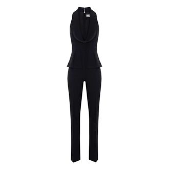Elisabetta Franchi Jumpsuit aus leichtem Cr&ecirc;pe und Satin - - Jumpsuits & Playsuits - Damen - Schwarzk - L