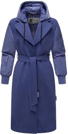 Marikoo Manteau mi-saison long et chaud pour femme dans un m&eacute;lange de mat&eacute;riaux tendance avec capuche amovible et ceinture &agrave; nouer Tjadee 16 XS &agrave; 3XL, M