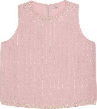 Oltre Femme, Tops, Rose, Taille: 46 FR Georgette Top avec Perles et Cristaux