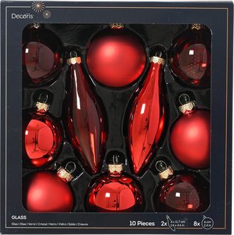 Kaemingk 10-teiliges Set rote Glas-Eiszapfen-Weihnachtsbaumschmuck, matt & gl&auml;nzend, Diverse Stile
