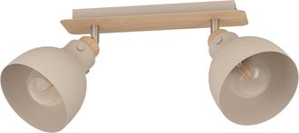 Eglo Deckenstrahler Arrecife, 2-flammige Deckenlampe mit schwenkbaren Spots, Deckenleuchte aus Metall in Sandfarben und natürlichem Holz in Eiche, Deckensp