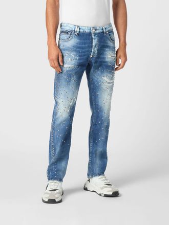 Philipp Plein Skinny-Fit Jeans aus Stretch-Denim in Distressed-Optik mit Nieten