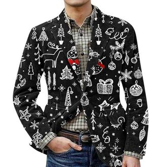 Generic Sakko Costume de Noël pour homme avec étoile festive et imprimé ornemental, manches longues, simple boutonnage, col à revers pour le quotidien et les 