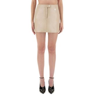 Courr&egrave;ges Mini-jupe en vinyle - Femme - Jupes - Beige - Taille: 36 FR