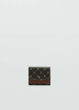 Mango Portefeuille moyen &agrave; rabat avec imprim&eacute; logo marron - Femme - Taille unique - MANGO