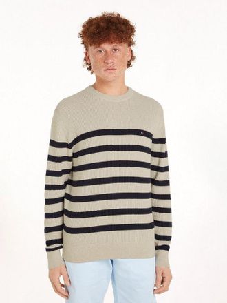 Tommy Hilfiger Strickpullover STRUCTURE CREW NK mit kontrastfarbenen Streifen