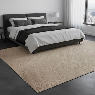 Vimoda Teppich Wohnzimmer Teppich Schlafzimmer, Flur, k&uuml;che Kurzflor Boho Design Unifarbe Hoch-Tief-Effekt Modern 3D Weich,Ma&szlig;e:120 x 170 cm;Farbe:Taupe