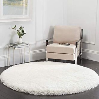 Safavieh Zottelig Teppich für Wohnzimmer, Esszimmer, Schlafzimmer - Luxe Shag Collection, Hoher Flor, Elfenbein, 122 X 122 cm