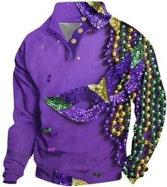 Generic Costume de carnaval pour homme - Sweat-shirt sans capuche - T-shirt dext&eacute;rieur avec col 1/4 - Pull &agrave; manches longues - Col montant - Confortable - Pul