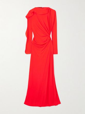 Victoria Beckham Asymmetrisches Maxikleid Aus Jersey Mit Volants - Rot
