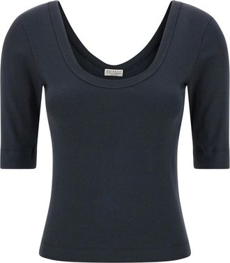 Brunello Cucinelli Femme, Tops, Bleu, Taille: 44 FR T-Chemises