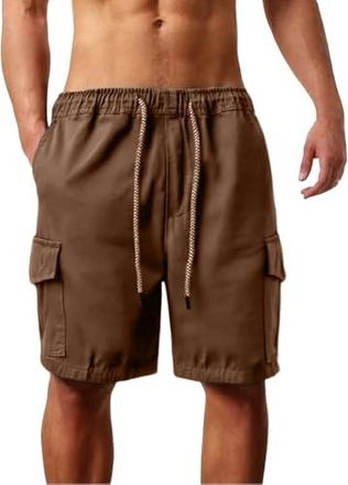 Generic Short cargo pour homme, pantalon cargo noir avec cordon de serrage &agrave; la taille, short d&eacute;contract&eacute; pour gym, salon et ext&eacute;rieur pour gym, motard, cours