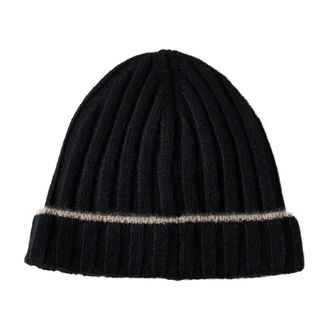 Brunello Cucinelli Schwarze Kaschmir-Rippstrick-Beanie-M&uuml;tze - - Accessories - Herren - Schwarzk - S