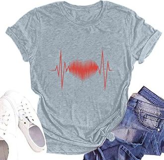 Generic T-shirt d&eacute;contract&eacute; &agrave; manches courtes et col rond pour femme 2026, gris, XL