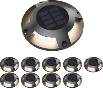 LEDs Com 10 Stück LED Solar-Bodenleuchte BUNSO für außen, IP65, Kunststoff, rund, 120 mm Ø, warmweiß